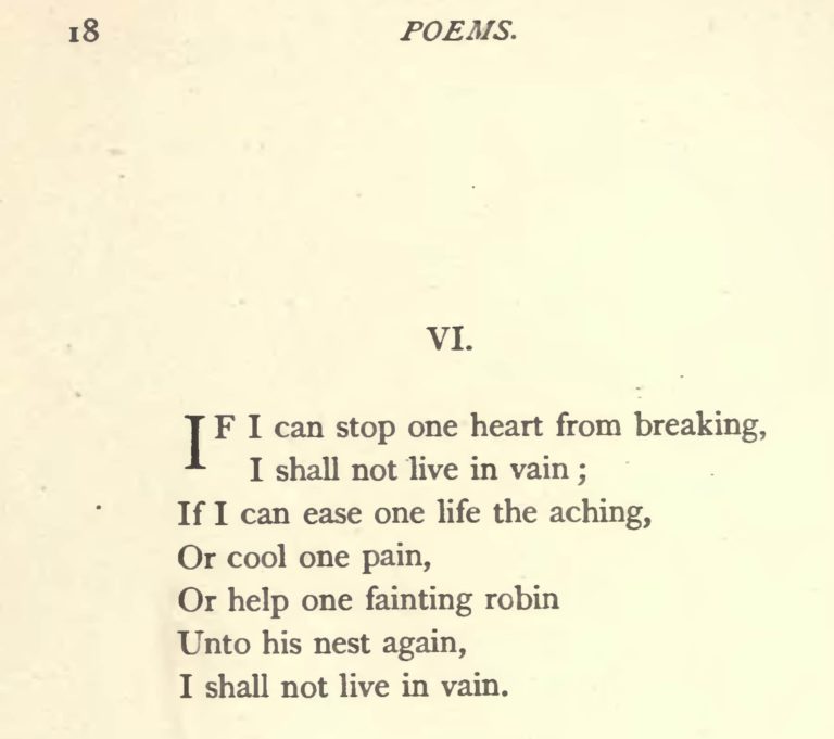 Analysis of If I can stop one Heart from breaking by Emily Dickinson
